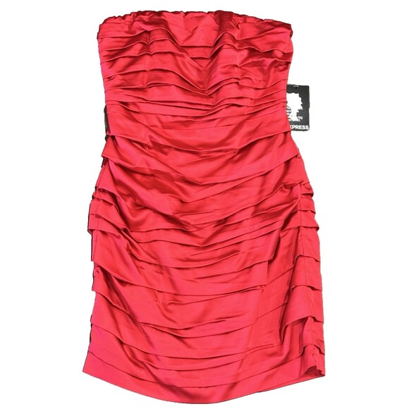 Express | Dresses | Nwt Express Red Strapless Ruched Satin Holiday ...